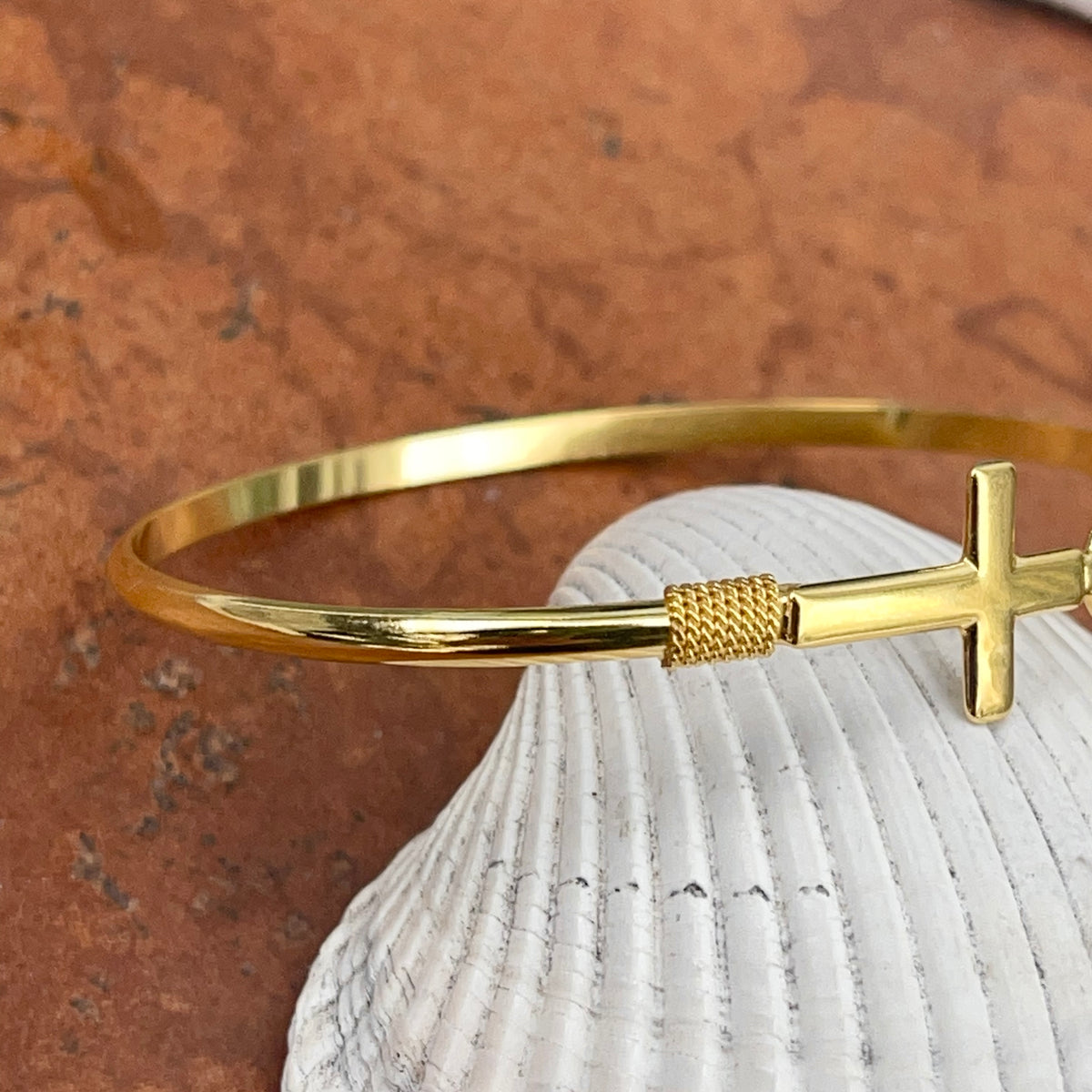 Gold-Plated Sterling Silver Sideways Cross Stacking Bangle Bracelet – LSJ