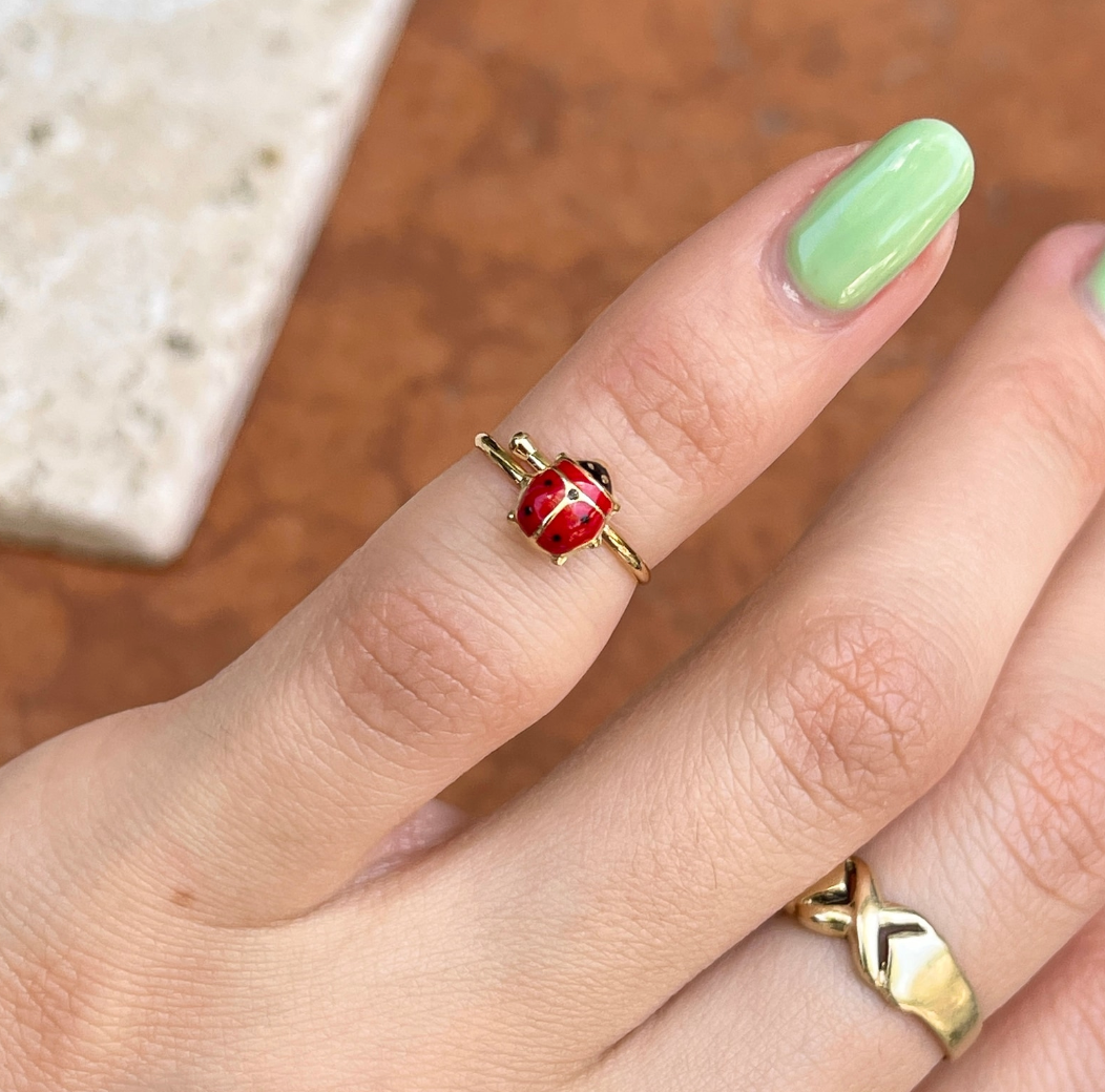 14KT Yellow Gold Red Ladybug Adjustable Youth Ring – LSJ