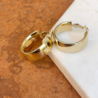 14KT Yellow Gold 10mm Wide Tube Round Omega Hoop Earrings 26mm – LSJ