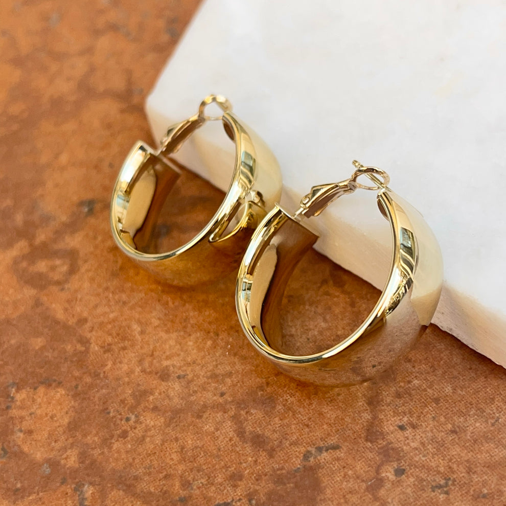14KT Yellow Gold 10mm Wide Tube Round Omega Hoop Earrings 26mm – LSJ