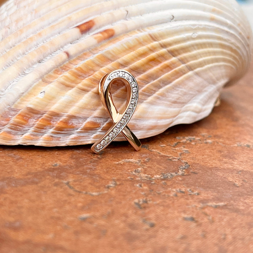 14KT Rose Gold Diamond Breast Cancer Awareness Ribbon Pendant Slide – LSJ