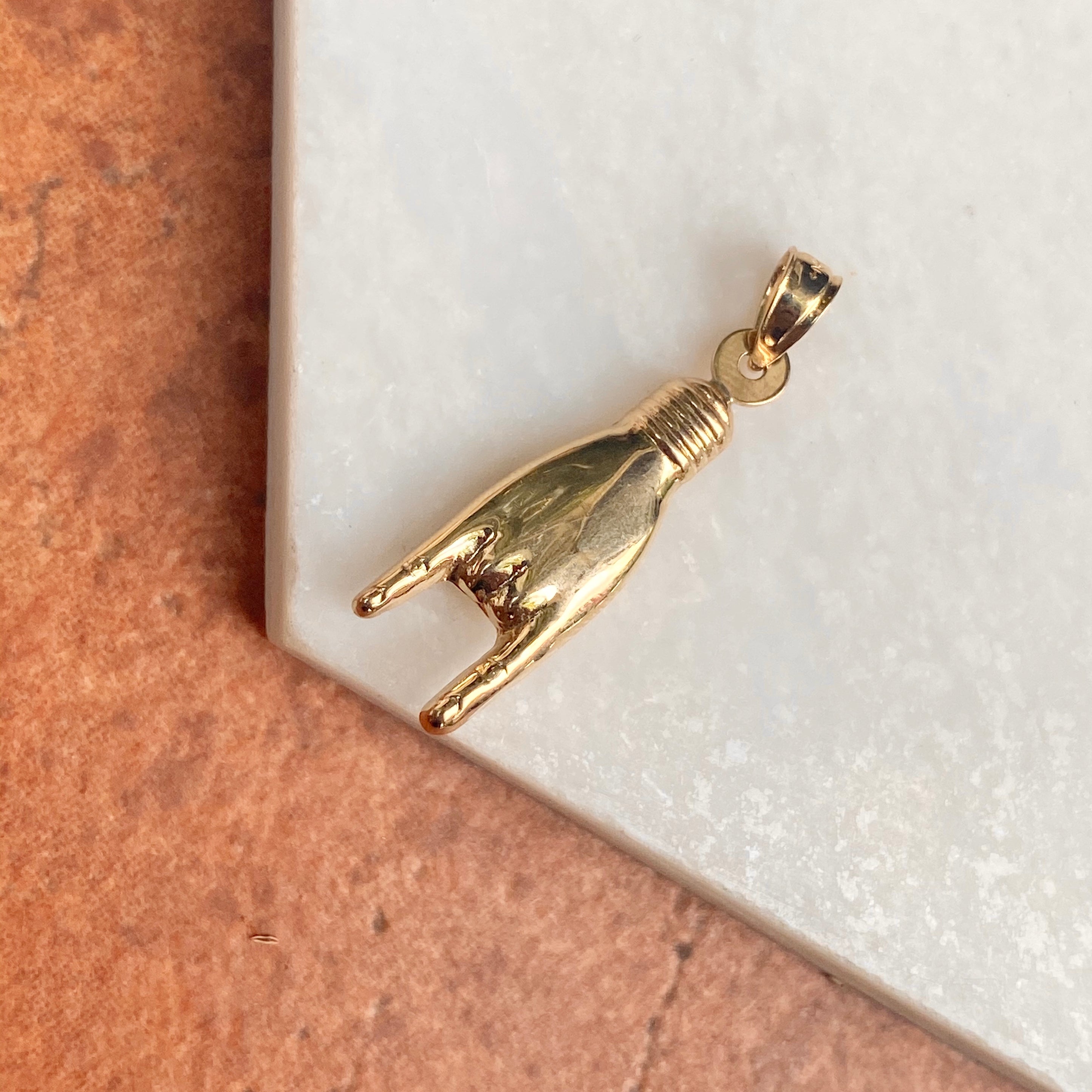 14KT Yellow Gold Italian Mano Cornuto Pendant 30MM – LSJ