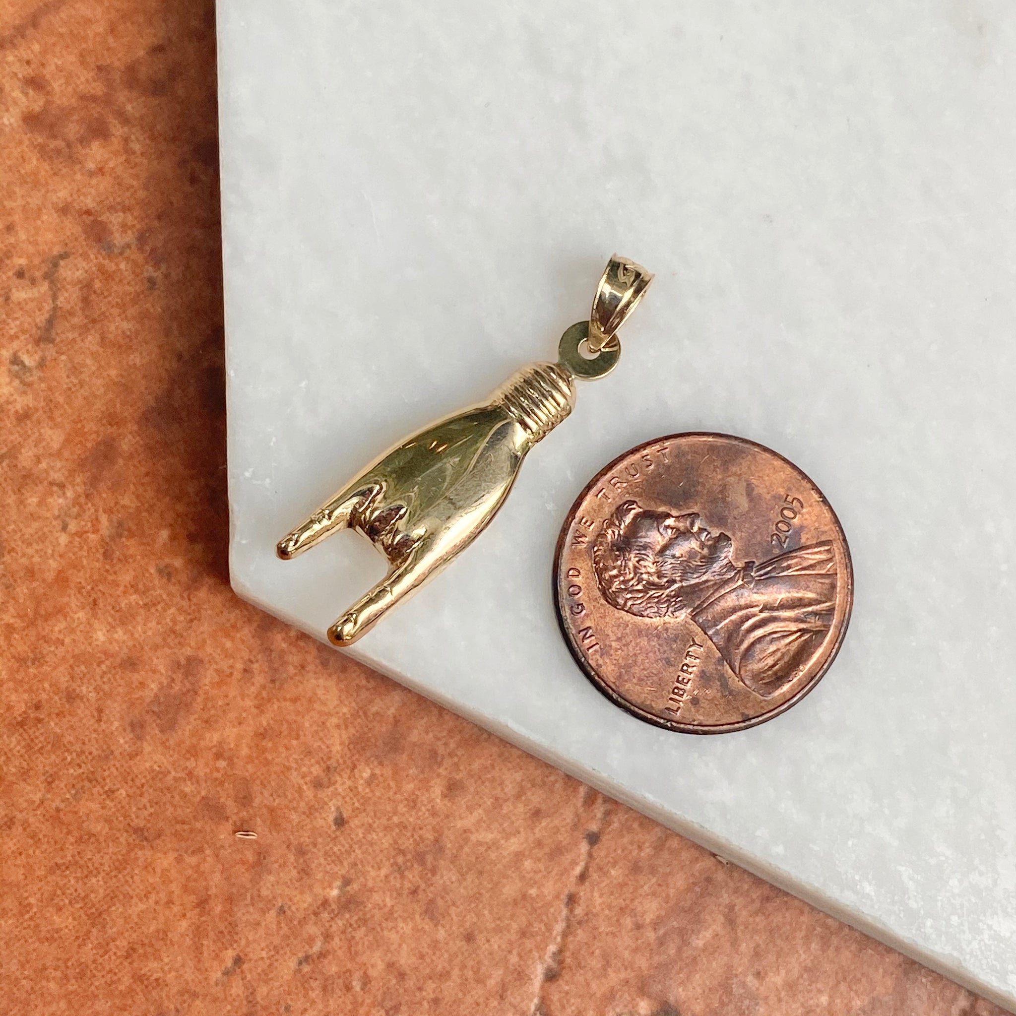 14KT Yellow Gold Italian Mano Cornuto Pendant 30MM – LSJ