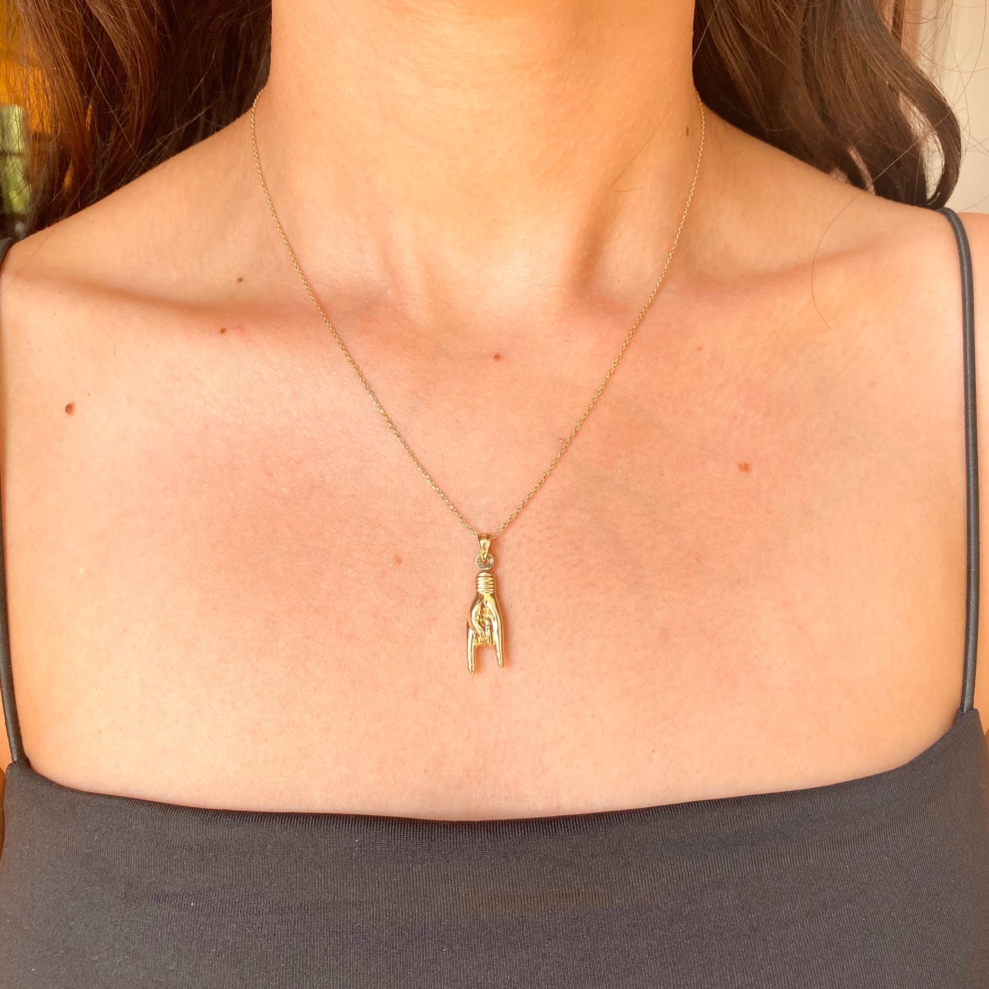 14KT Yellow Gold Italian Mano Cornuto Pendant 30mm – LSJ