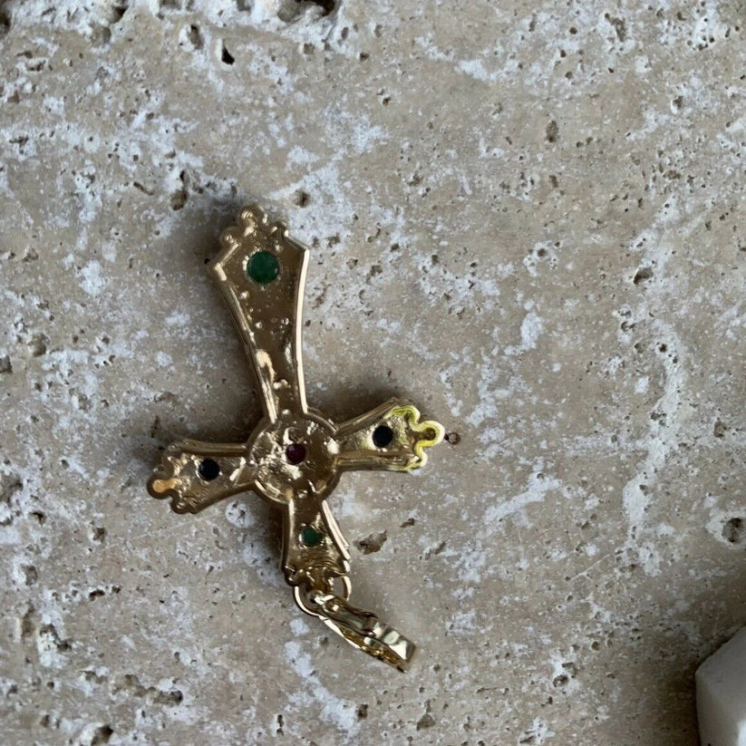 14KT Yellow Gold Gemstones Etruscan Cross Pendant Charm – LSJ